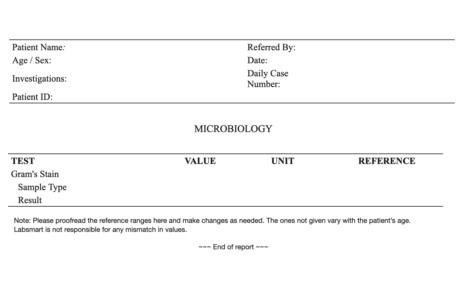 Gram's Stain Report Format | MS Word & Pdf