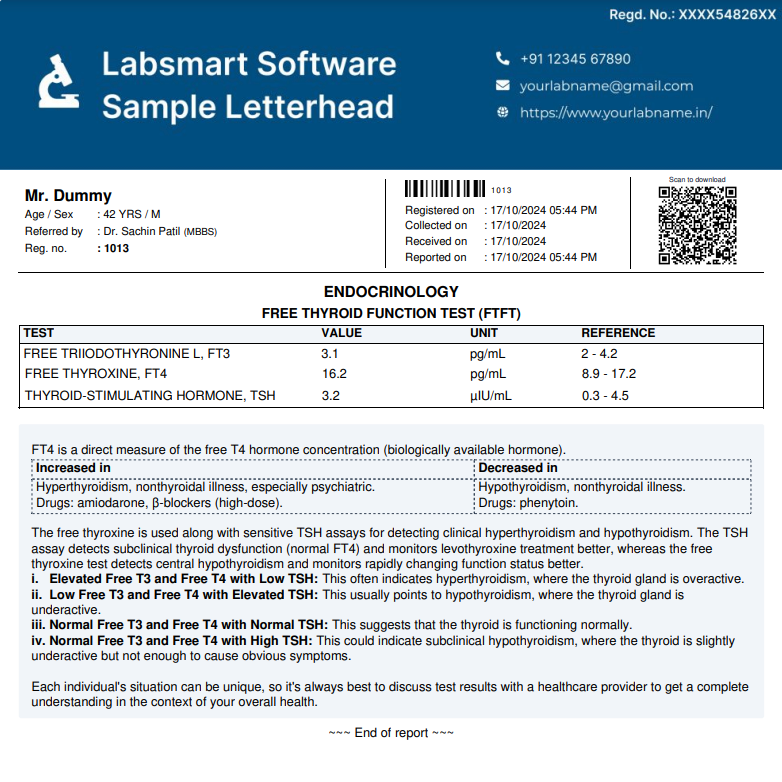 Free Thyroid Function Test (FTFT) Report Format | MS Word & Pdf