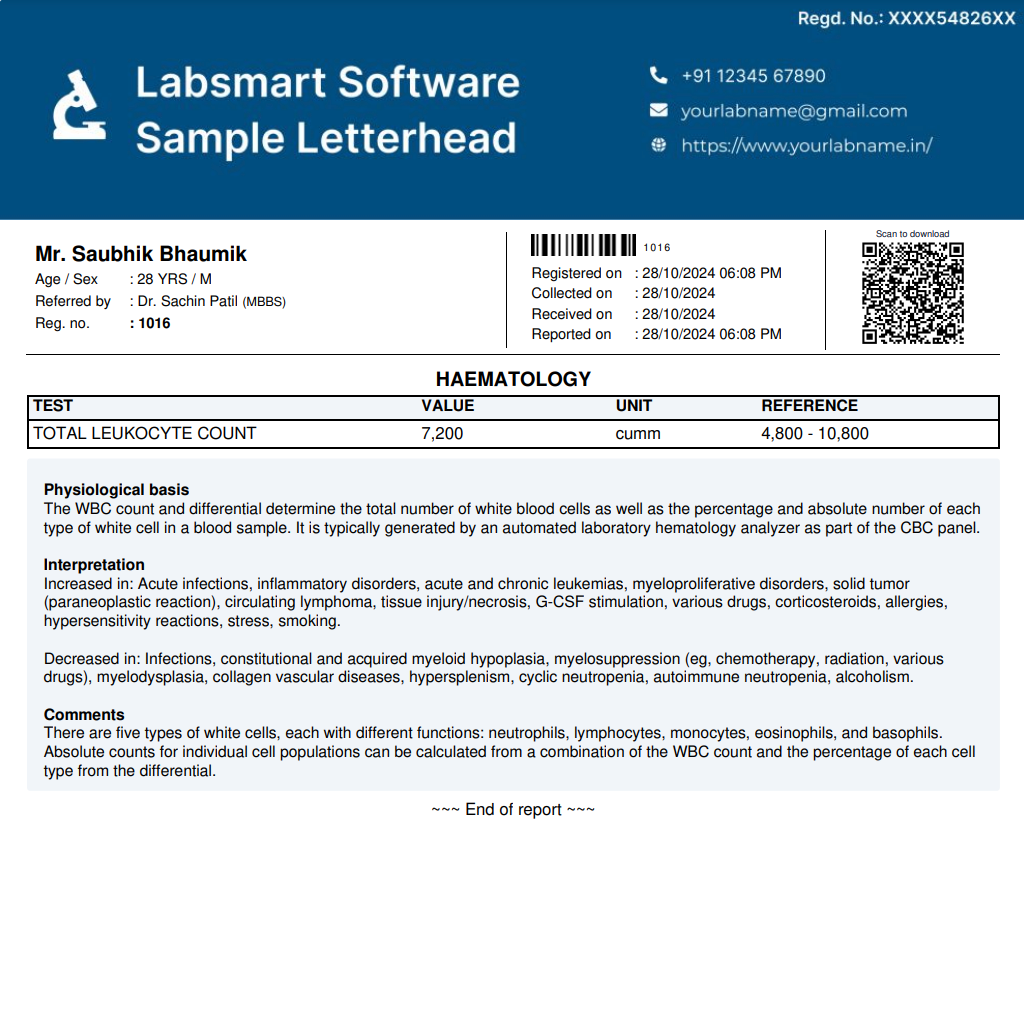 Total Leukocyte Count (TLC) Report Format | MS Word & Pdf