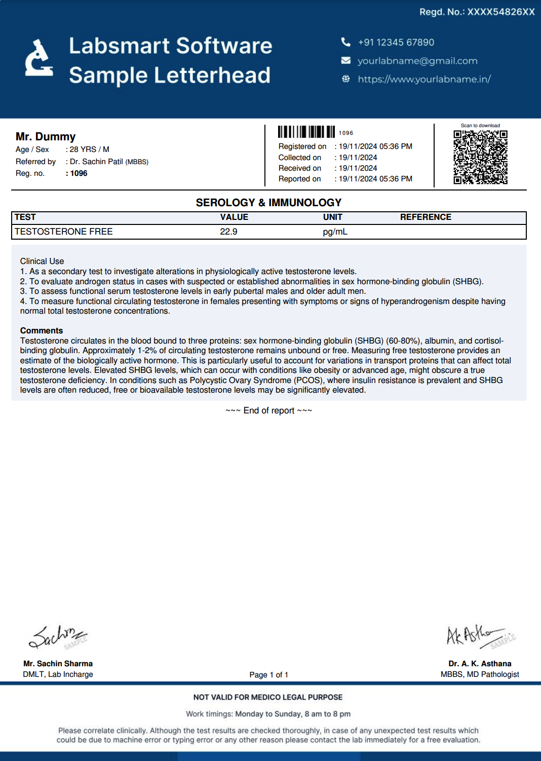 Testosterone Free Report Format | MS Word & Pdf